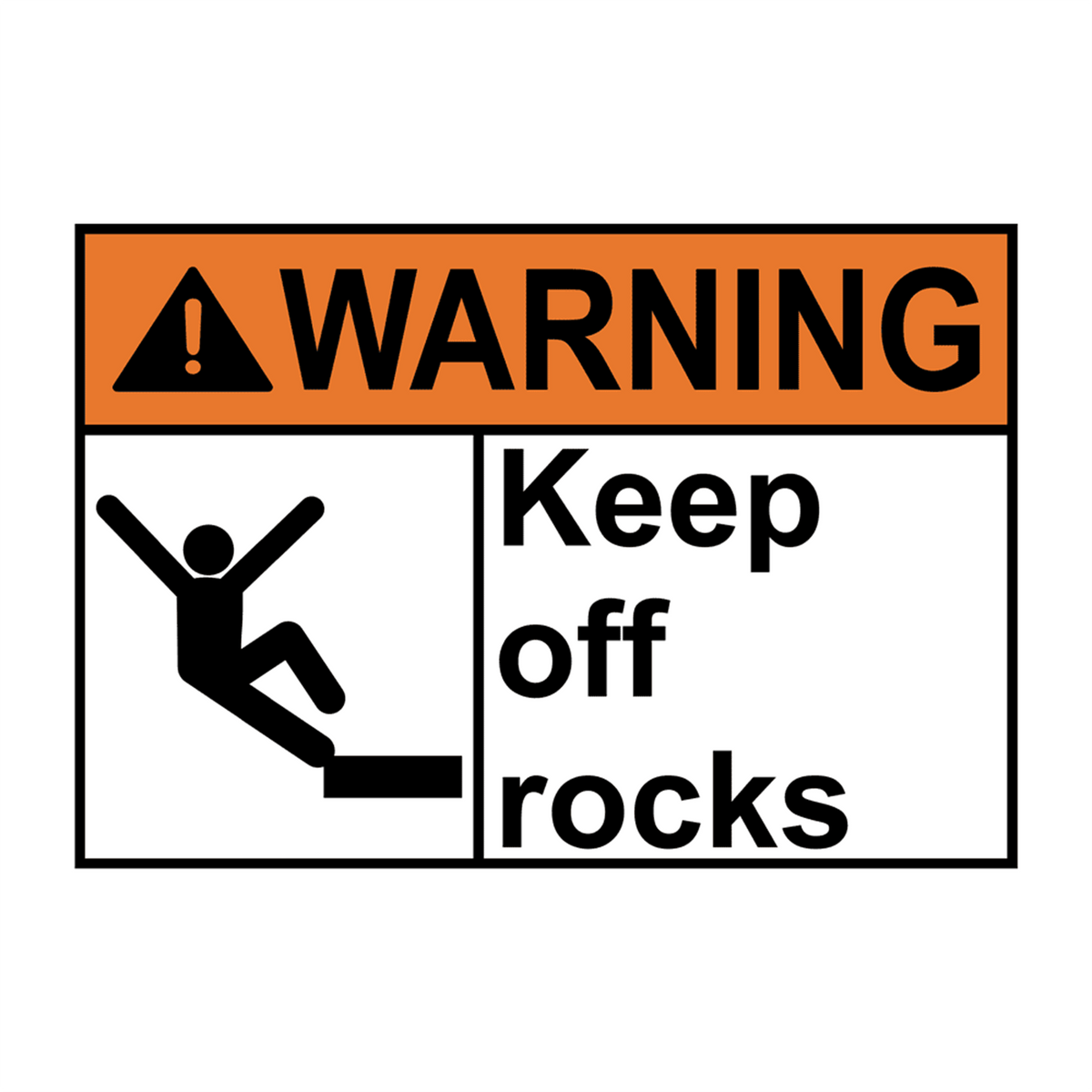 ANSI WARNING Keep off rocks Sign with Symbol — Safety Sign Center