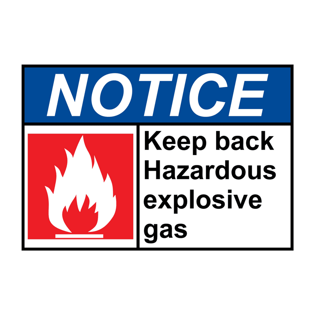 ANSI NOTICE Keep back Hazardous explosive gas Sign with Symbol — Safety ...